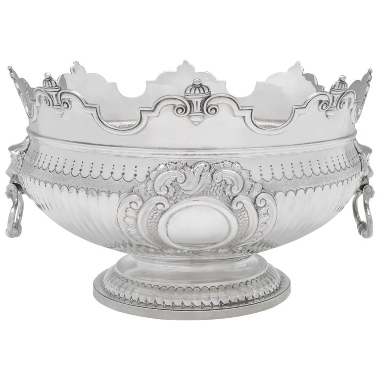 Large Monteith Style Antique Sterling Silver Bowl by C. S. Harris ...