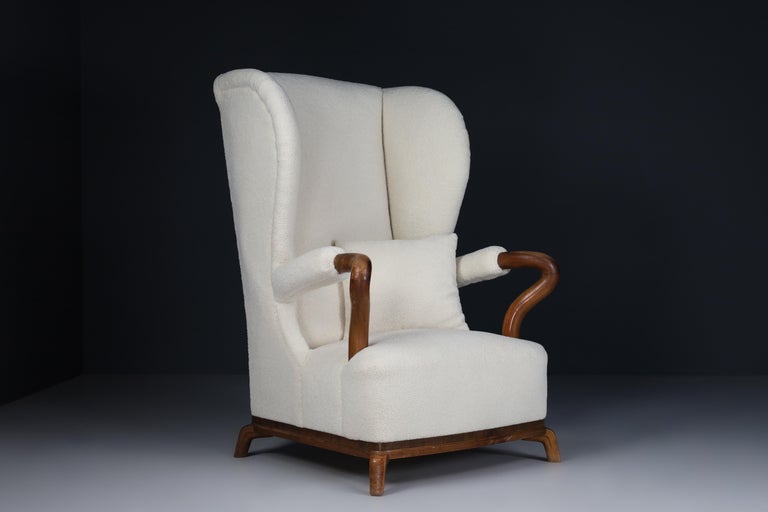 Large Monumental Wingback Armchair in Re-upholstered Teddy Fabric ...
