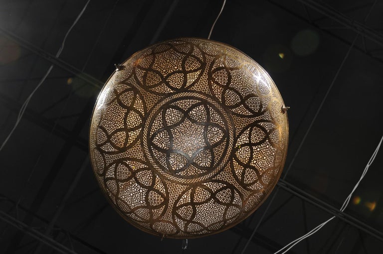 Large Moroccan Brass Dome Pendant Light Fixture with Pierced ...