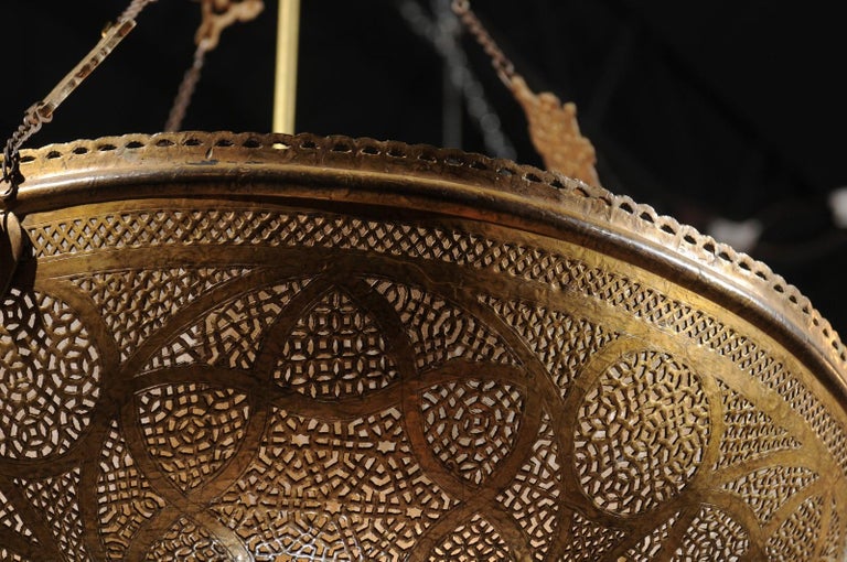 Large Moroccan Brass Dome Pendant Light Fixture with Pierced ...