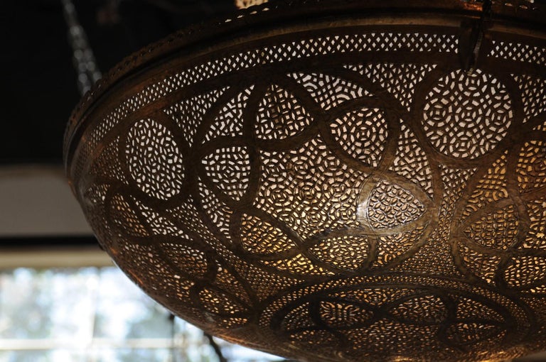 Large Moroccan Brass Dome Pendant Light Fixture with Pierced ...