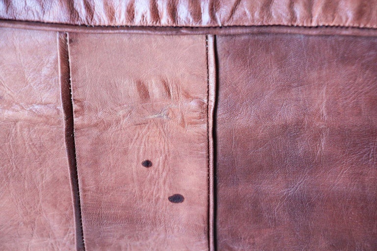 Large Moroccan Brown Leather Rectangular Pouf Ottoman For Sale at 1stDibs