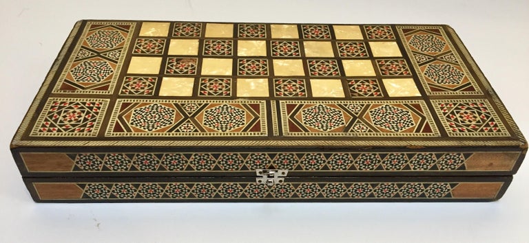 Large Mosaic Syrian Backgammon and Chess Wooden Inlaid Marquetry Box ...