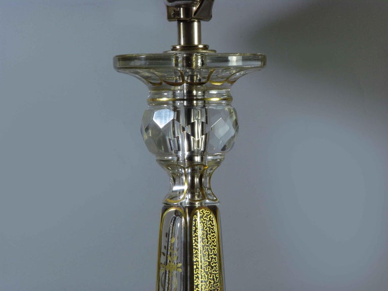 Large Moser Gilt and Cut-Glass Column Table Lamp, Early 20th Century ...