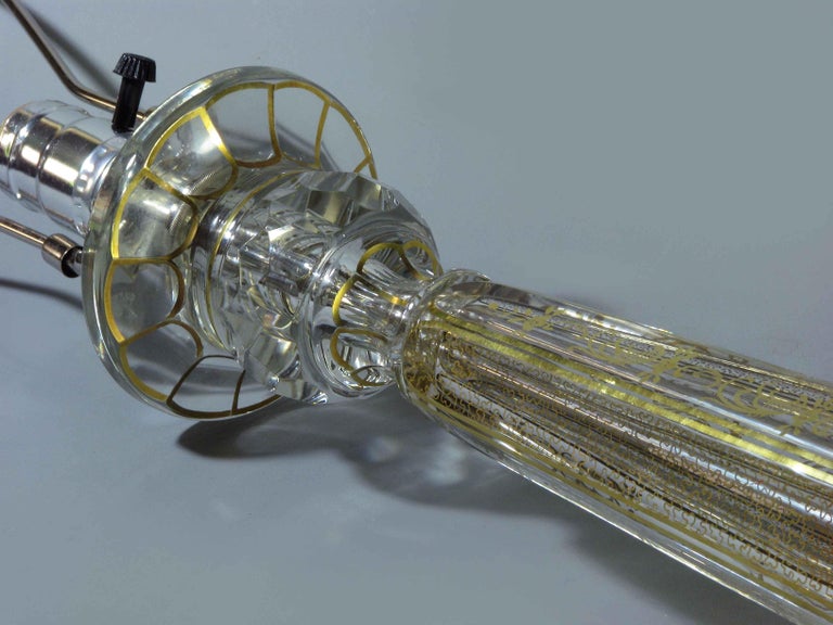Large Moser Gilt and Cut-Glass Column Table Lamp, Early 20th Century ...