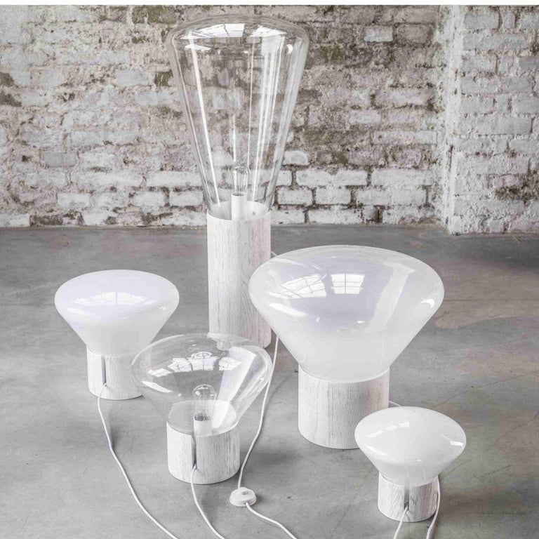 Large 'Muffins 02' Opal Blown Glass and Stained Wood Floor / Table Lamp ...