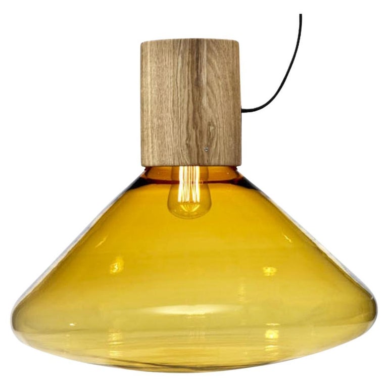 Large 'Muffins 03B' Handblown Amber Glass and Walnut Wood Pendant for ...