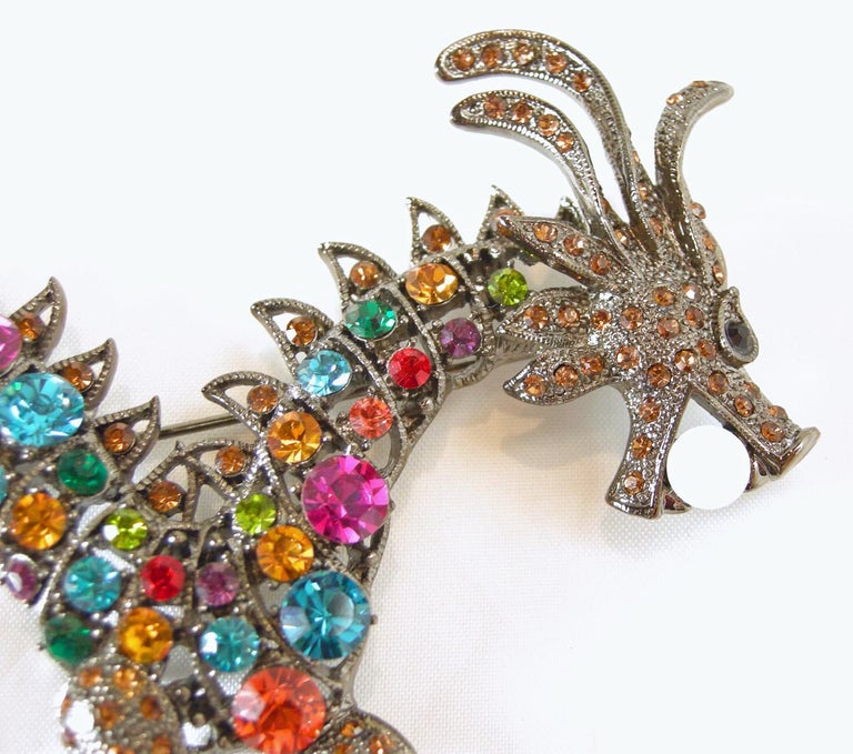 Large Multi-Color Rhinestone Dragon Brooch at 1stDibs