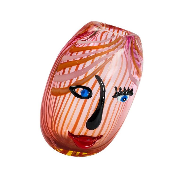 Large Multi Colored Art Glass Girl's Face Abstract Vase at 1stDibs