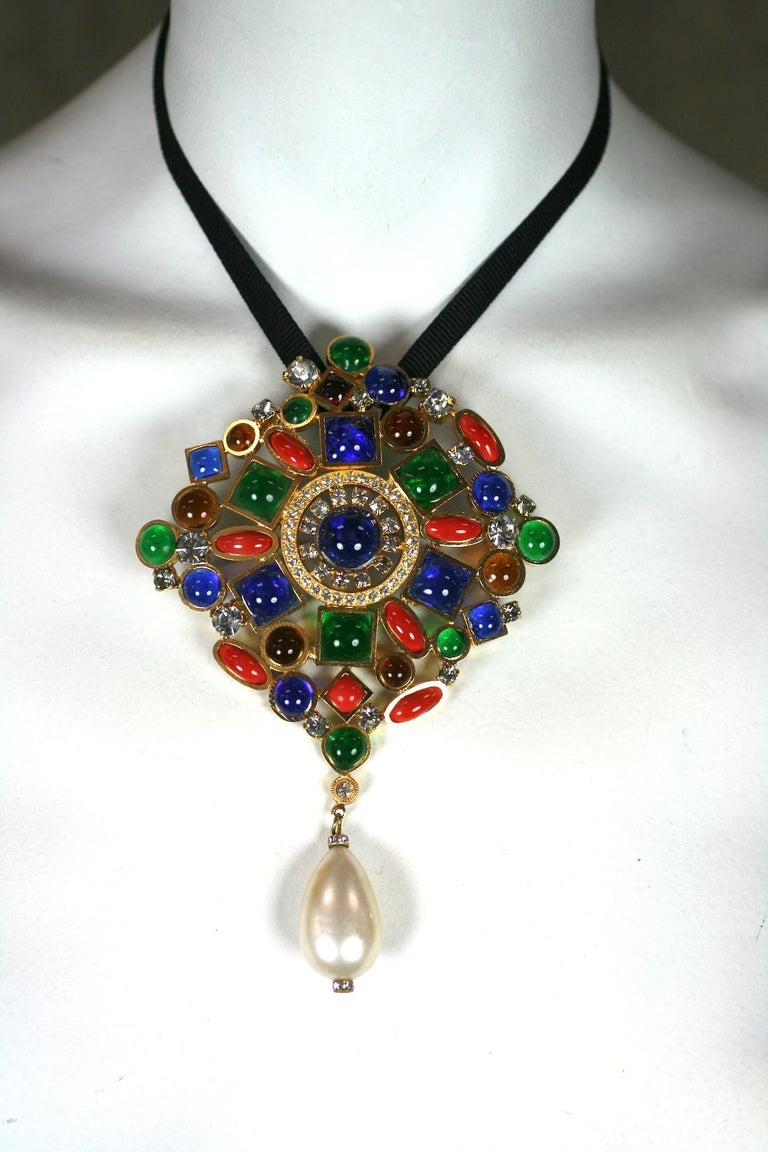Maison Gripoix for Chanel Large Multi Colored Crest Brooch, France For ...