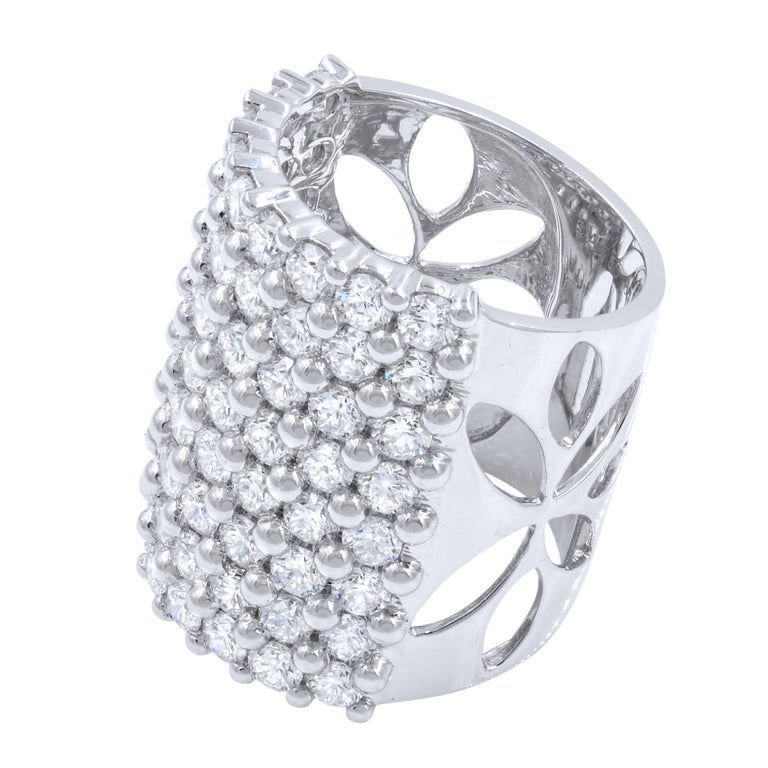 Large Multi Row Diamond Fashion Ladies Ring 6.54 Carat 18 Karat White ...