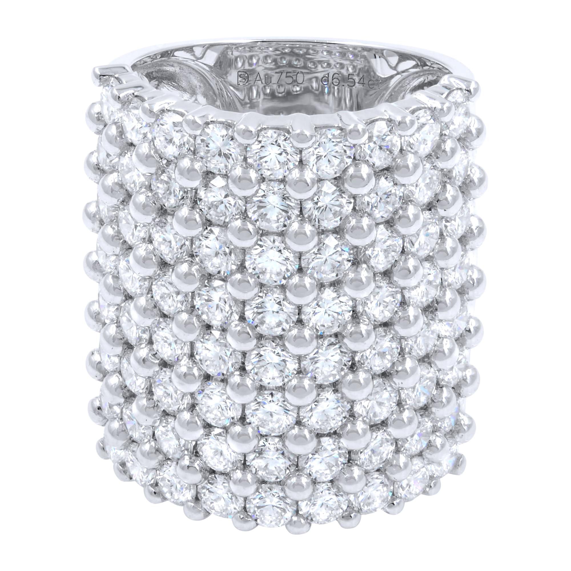 Large Multi Row Diamond Fashion Ladies Ring 6.54 Carat 18 Karat White ...