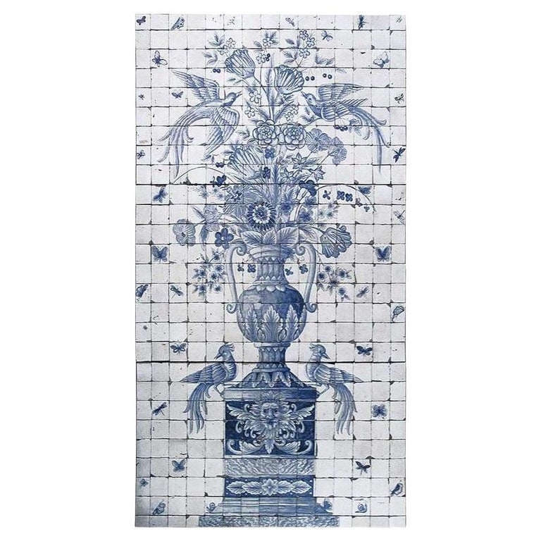 Large Mural of Artisanal Tiles with Flowers from the 20th Century For ...