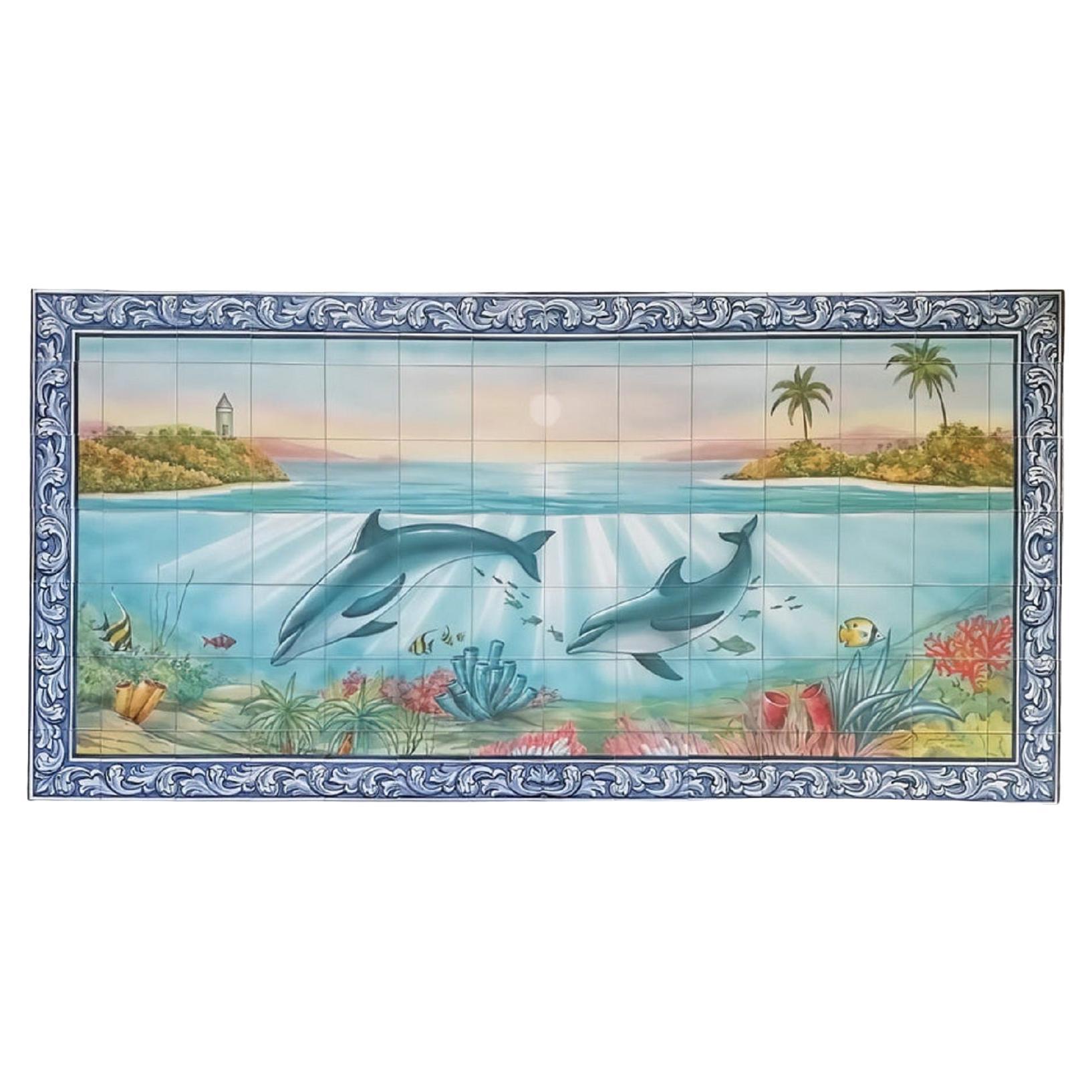 Azulejos Portuguese Hand Painted Ceramic Tile Mural "Sealife" Signed by ...