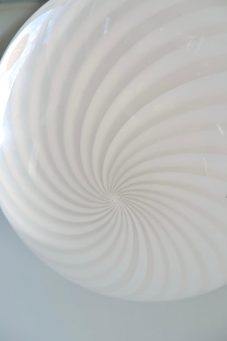 Large Murano 1970s Swirl White Glass Globe Sphere Pendant Lamp at 1stDibs