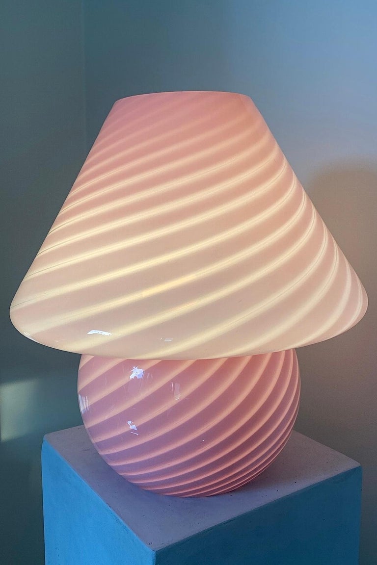 Large Murano 70s Bubble Gum Pink Swirl Glass Mushroom Table Lamp For ...