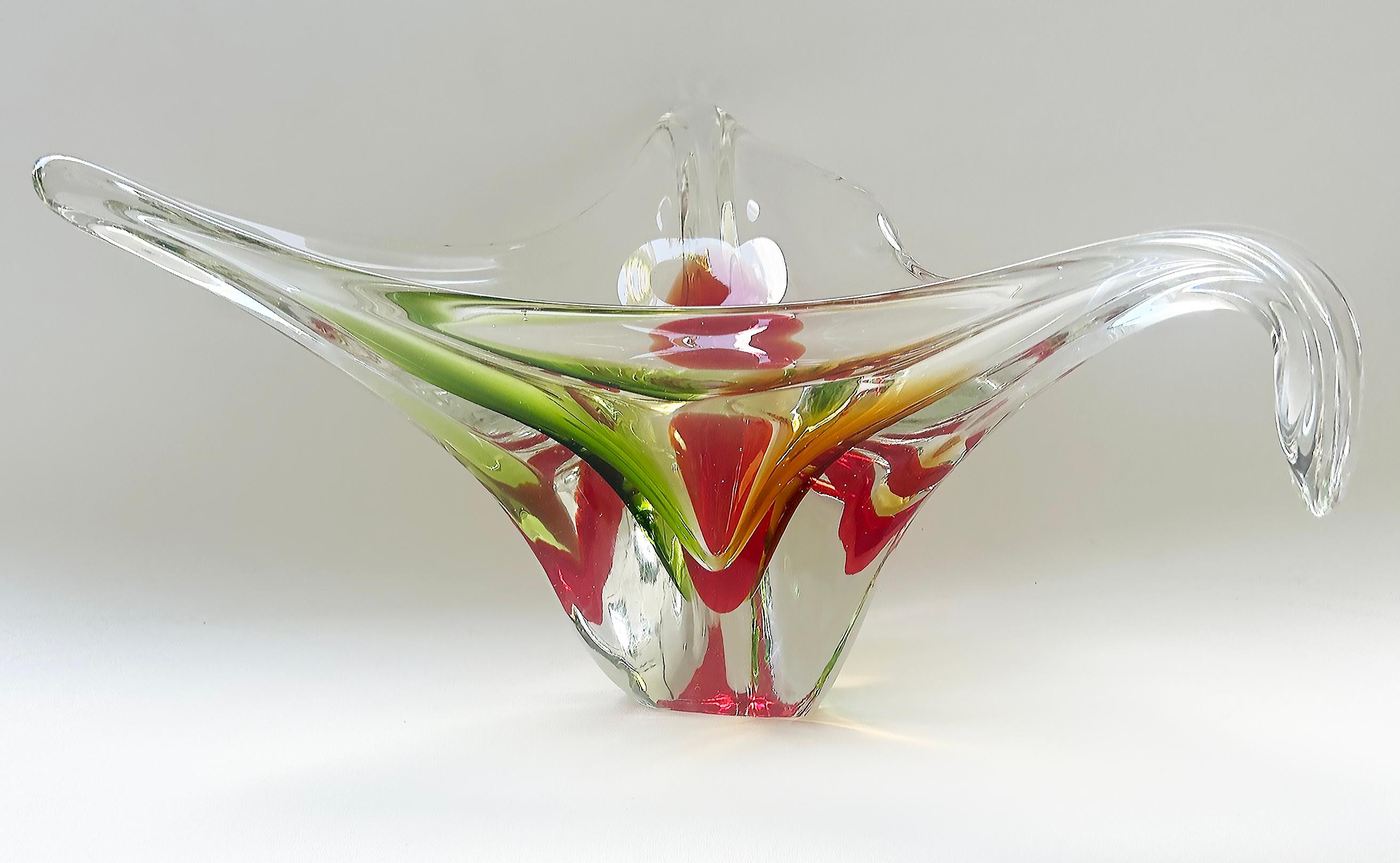 Large Murano Centerpiece Freeform Bowl with Red, Green and Amber to ...