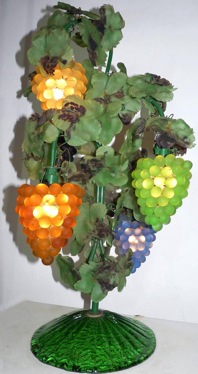 Large Murano Colorful Grape and Leaf Art Glass Floor or Table Lamp For ...