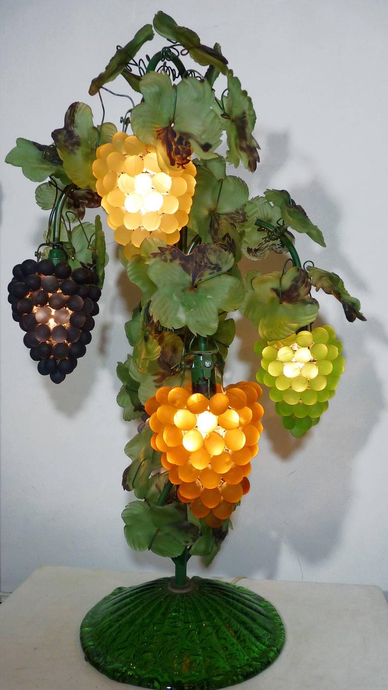 Large Murano Colorful Grape and Leaf Art Glass Floor or Table Lamp For ...