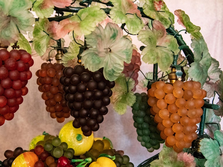 Large Murano Colorful Grape and Leaf Glass Table Lamp For Sale at 1stDibs