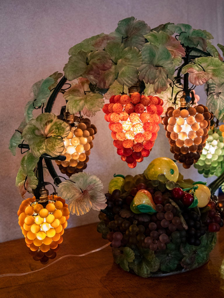 Large Murano Colorful Grape and Leaf Glass Table Lamp For Sale at 1stDibs