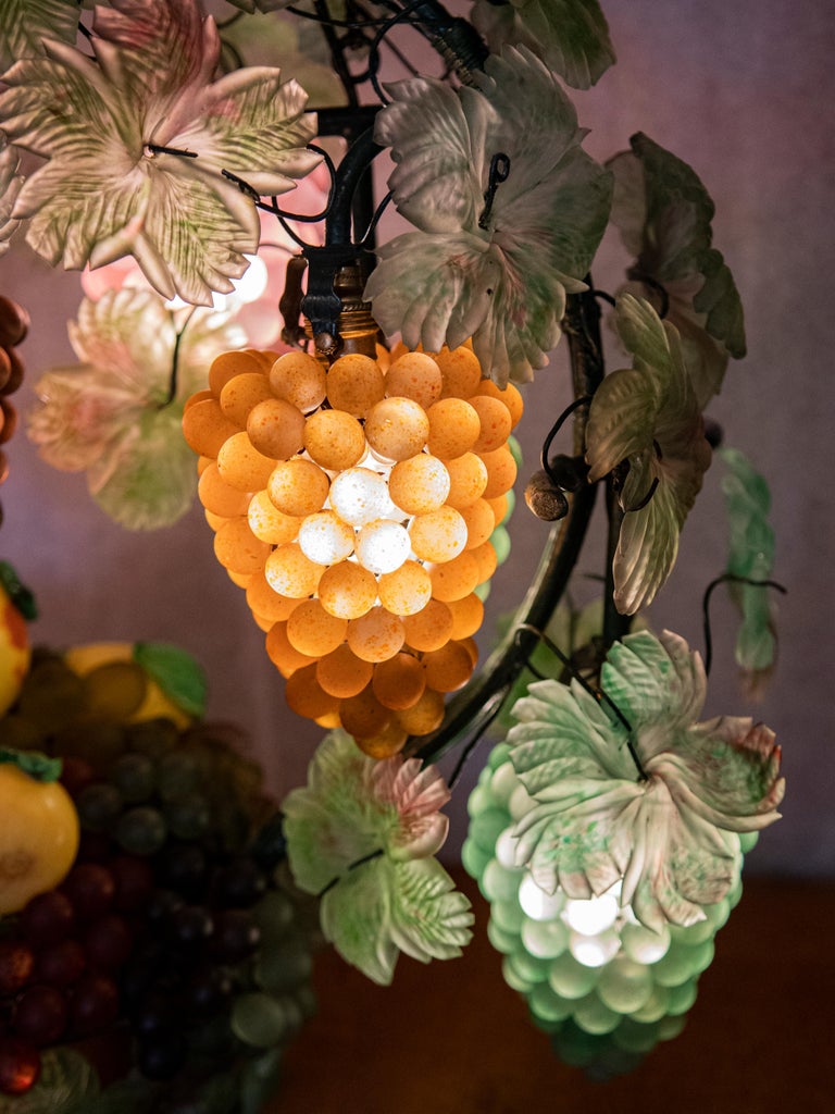 Large Murano Colorful Grape and Leaf Glass Table Lamp For Sale at 1stDibs