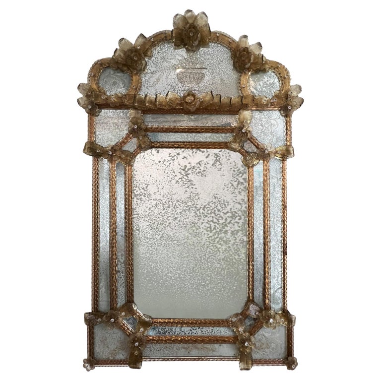 Large Murano Glass Mirror, Italian 1900s For Sale at 1stDibs