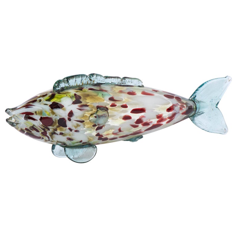 Large Murano Glass Red, White and Yellow Fish, Italy circa 1970 at 1stDibs