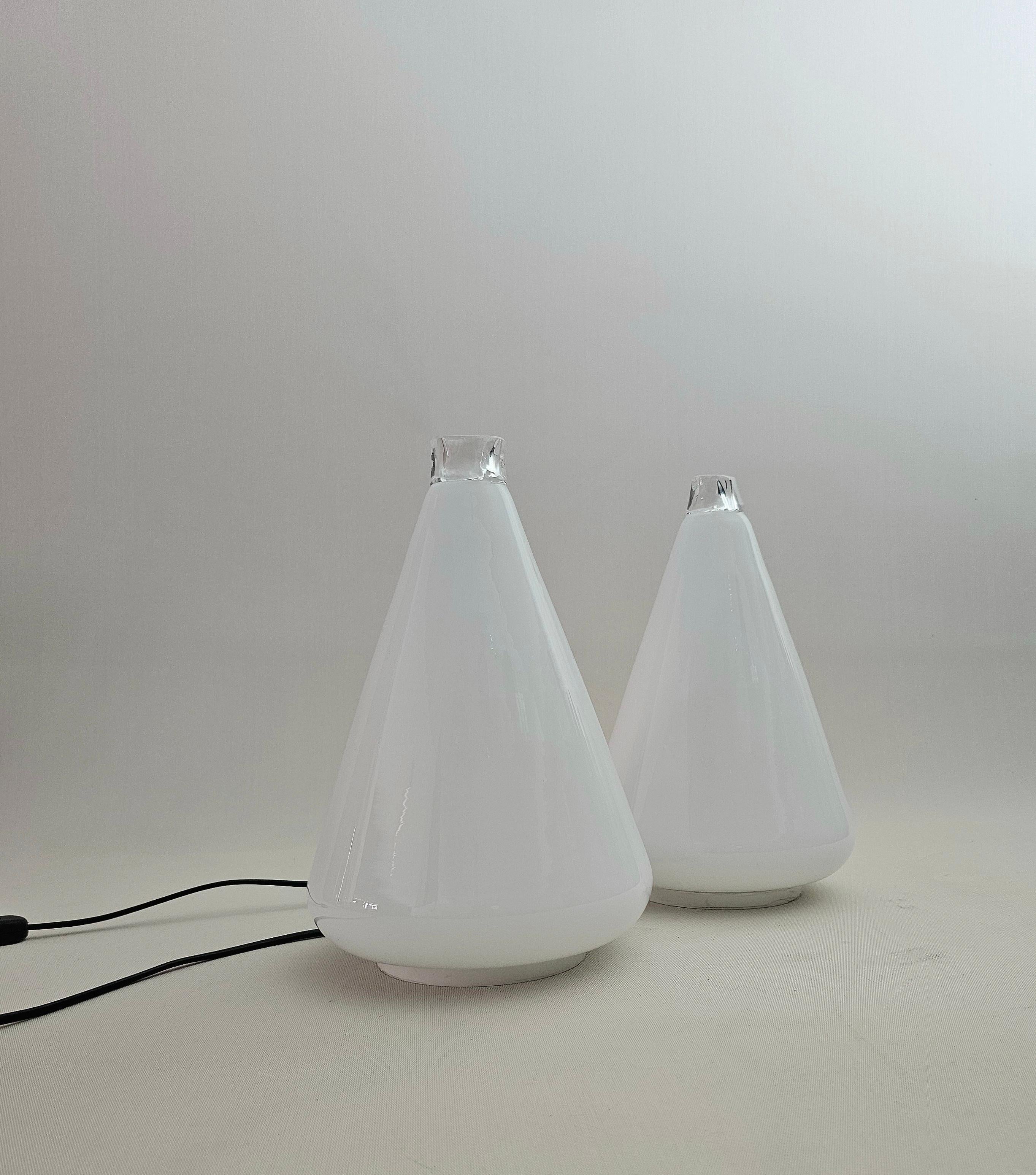 Large Murano Glass Table Lamps Leucos Model Buto by Noti Massari 1970s ...