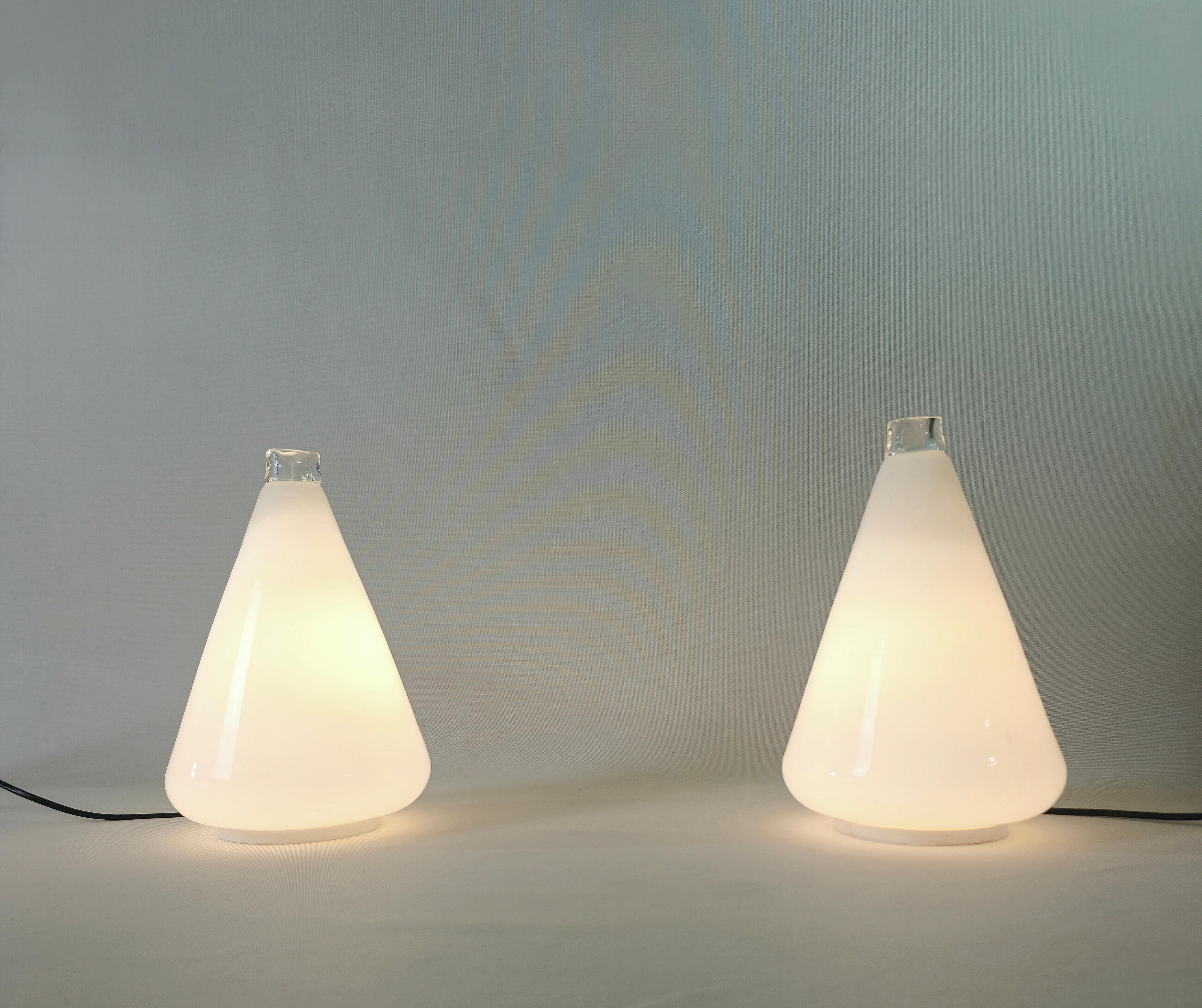 Large Murano Glass Table Lamps Leucos Model Buto by Noti Massari 1970s ...