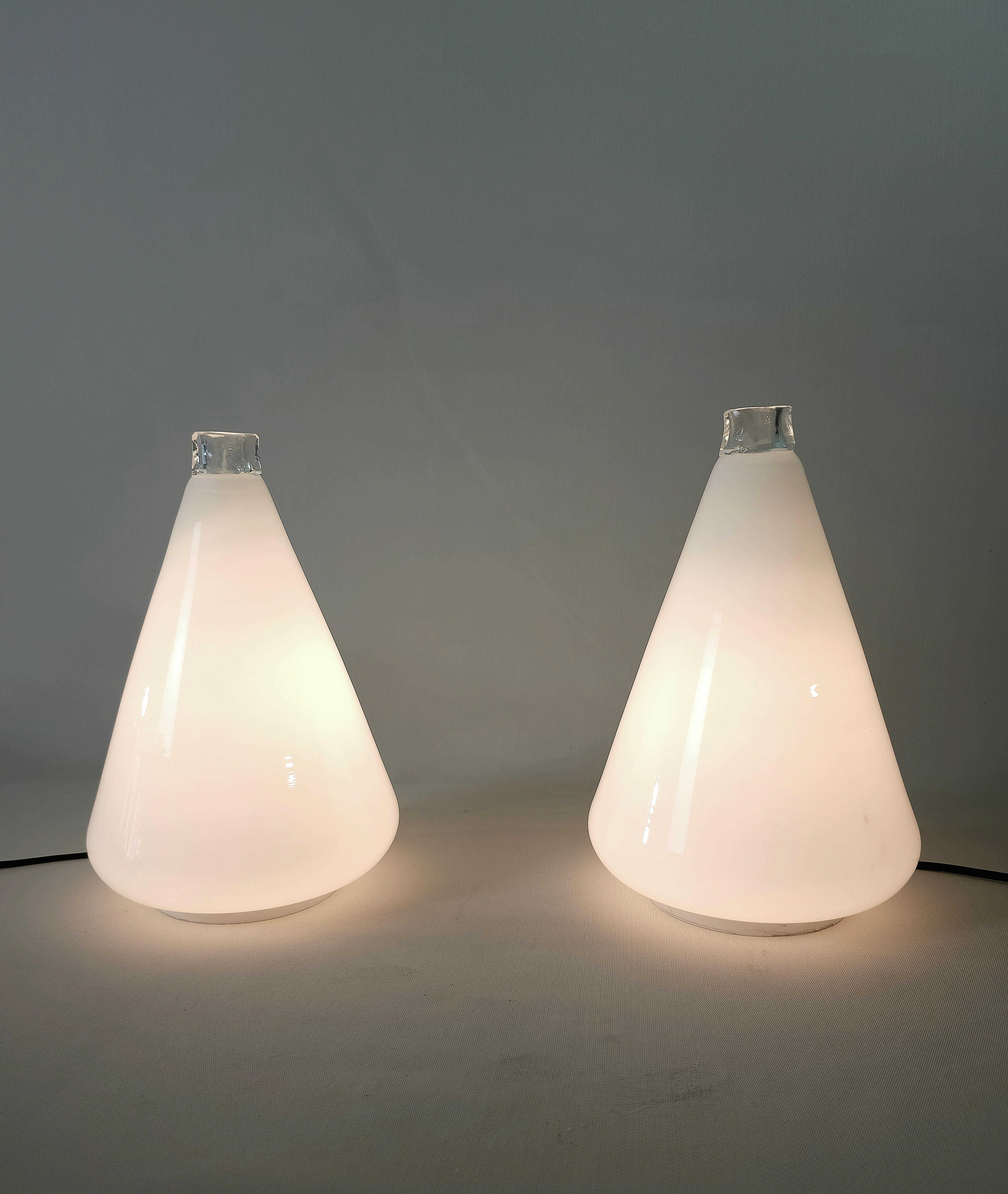 Large Murano Glass Table Lamps Leucos Model Buto by Noti Massari 1970s ...
