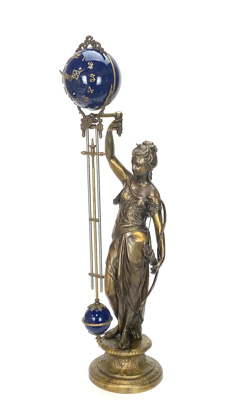 Large Mystery Brass Lady Diana 8 Day Cobalt Blue Ball Swinging Clock ...