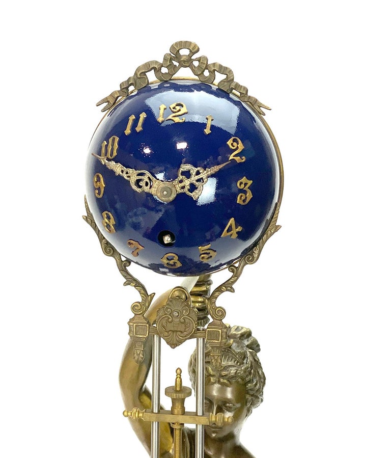 Large Mystery Brass Lady Diana 8 Day Cobalt Blue Ball Swinging Clock ...