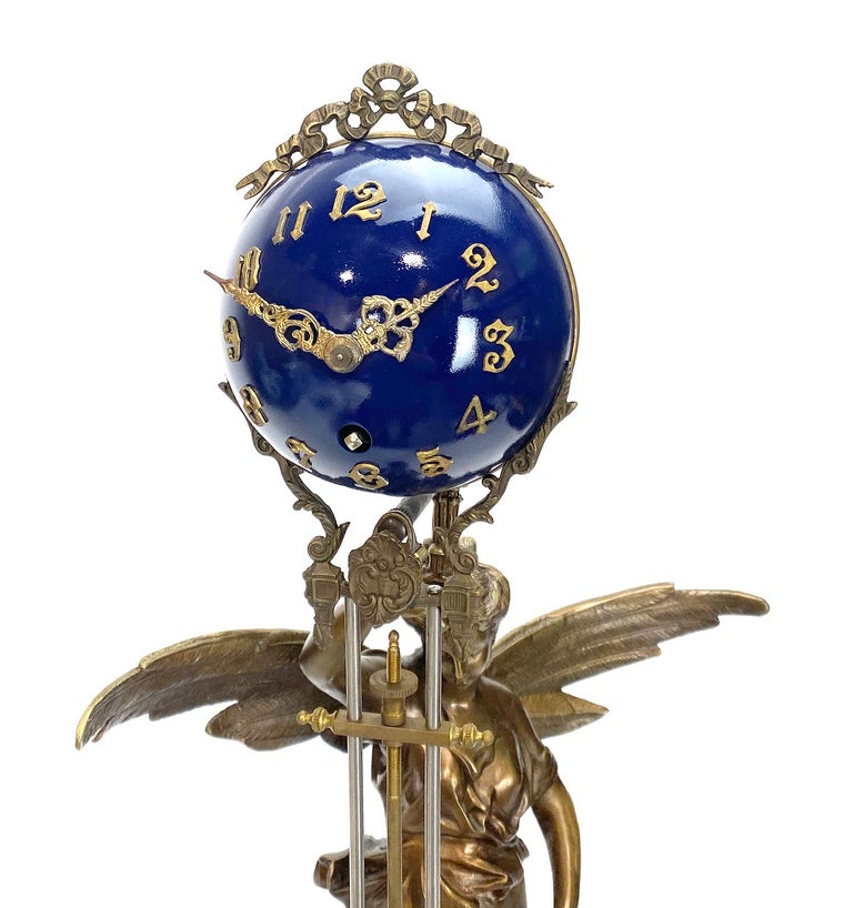Large Mystery Brass Lady Gloria 8 Day Cobalt Blue Ball Swinging Clock ...