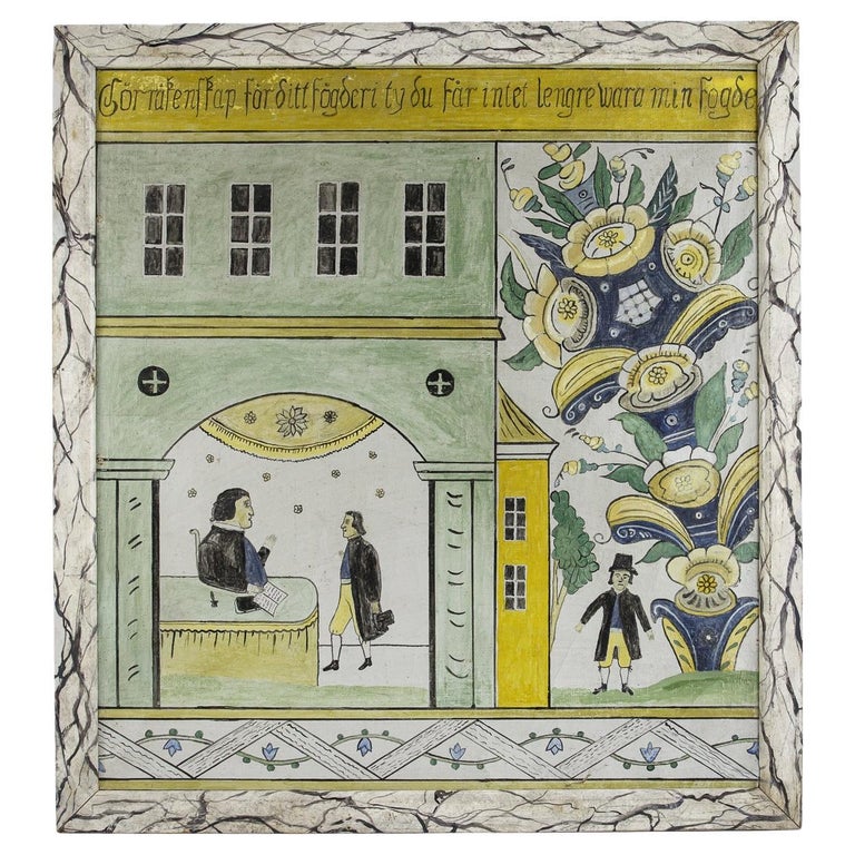 Large Naive Swedish Painting or Bonad For Sale at 1stDibs