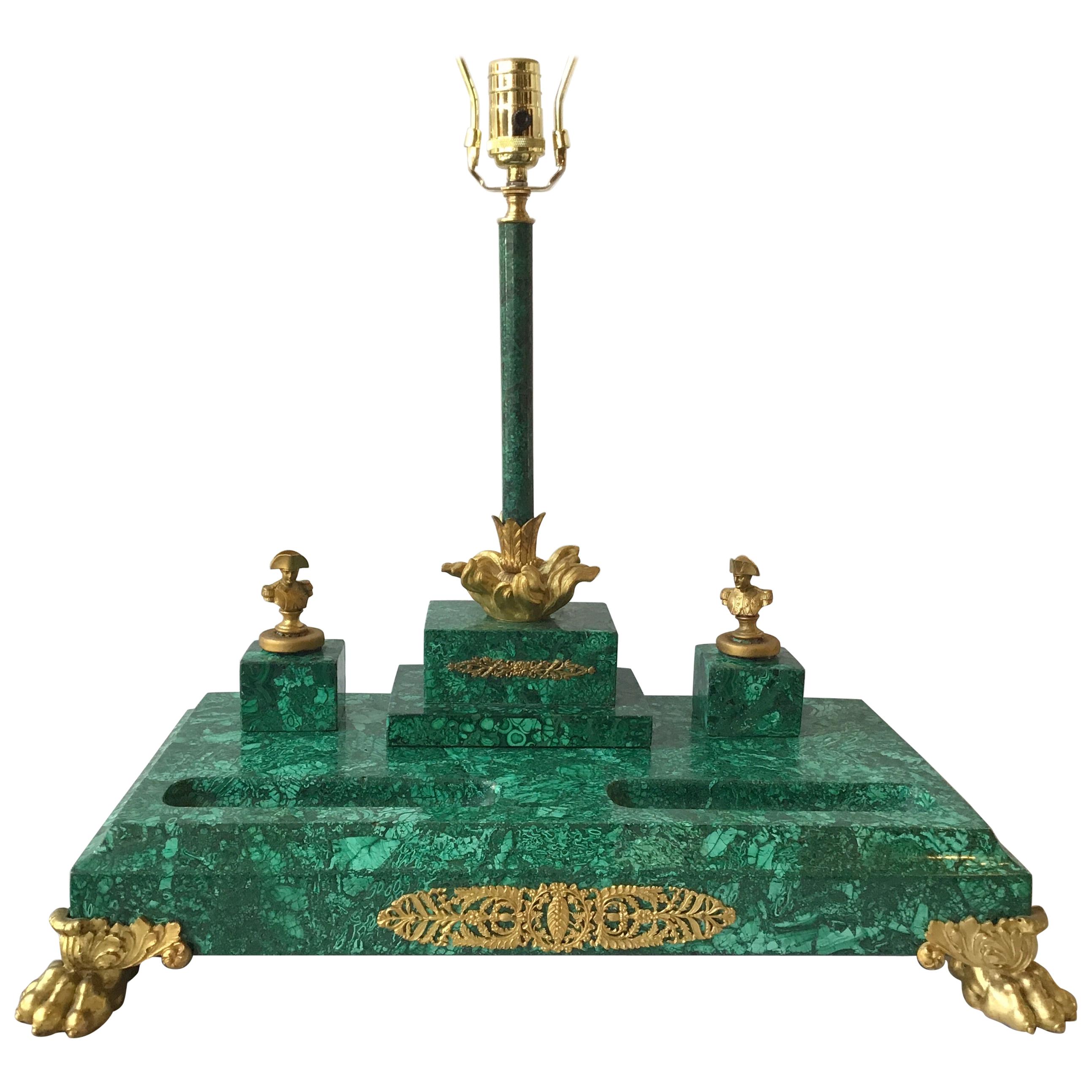 Malachite Cabochon Inkwell at 1stDibs