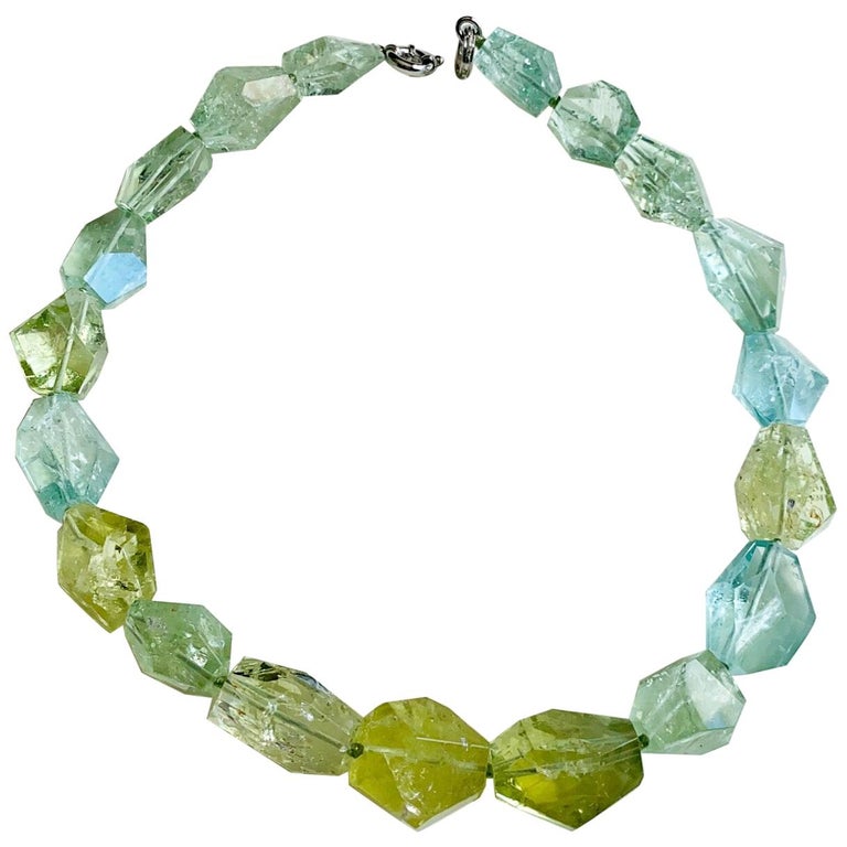 Large Natural Aquamarine and Beryl Freeform Cut Necklace by Walter Dickhaut For Sale at 1stDibs