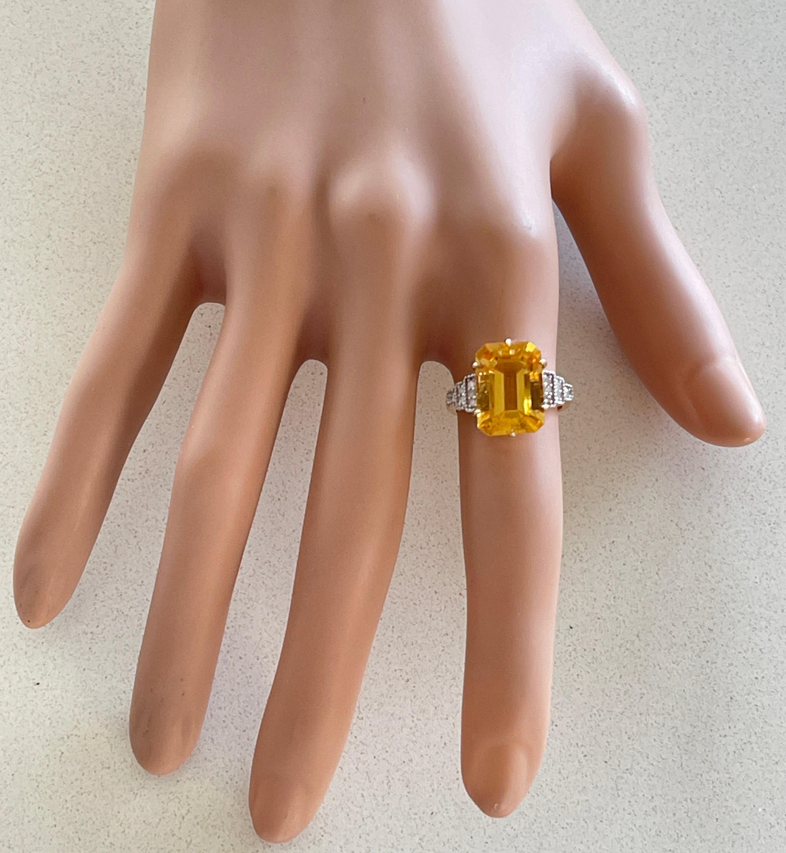 Large Natural Citrine Diamond Art Deco Style Ring 9K Yellow Gold For ...