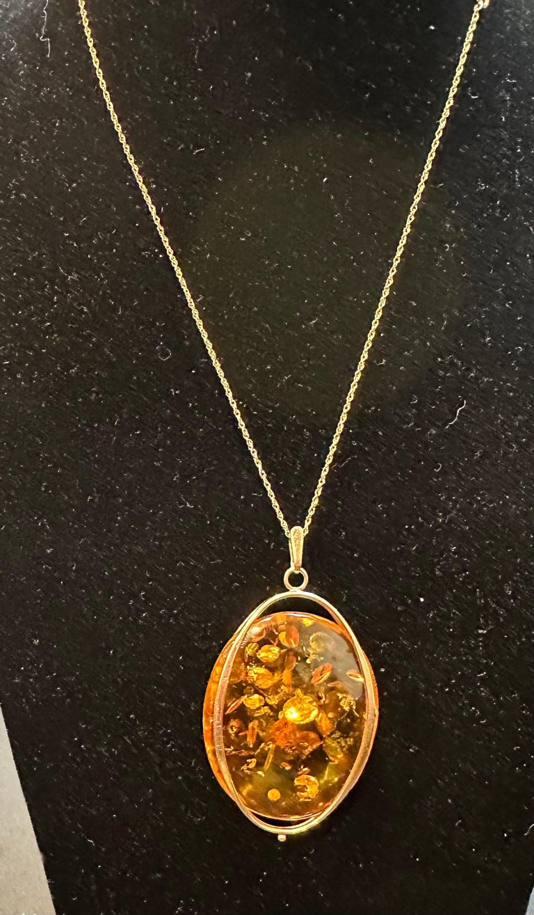 Large Natural Russian Amber Necklace or Pendant in 14 Karat Yellow Gold ...