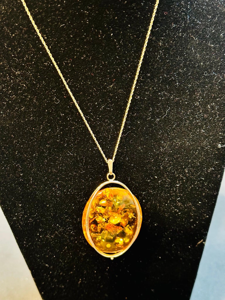 Large Natural Russian Amber Necklace or Pendant in 14 Karat Yellow Gold ...