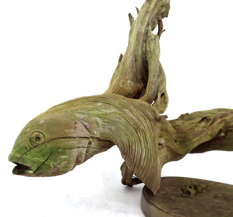Large Natural Wood Fish Shape Driftwood Sculpture Artist Signed For ...