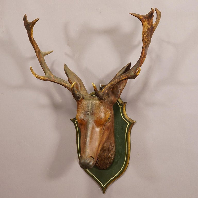 Large Naturalistic Black Forest Carved Fallow Deer Head, circa 1910 For ...