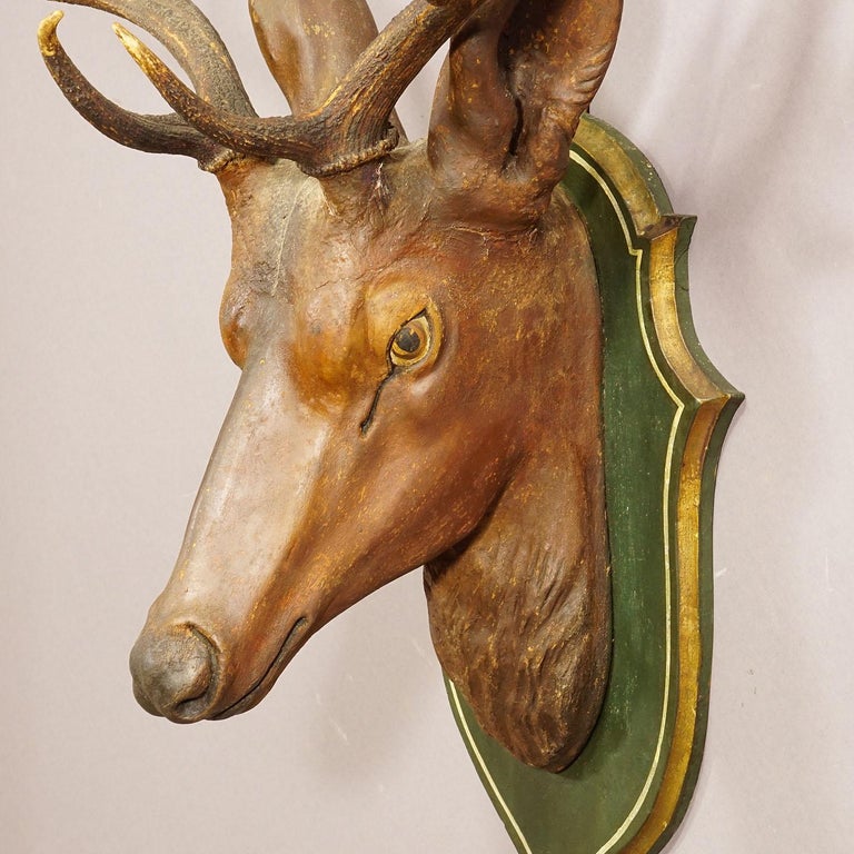 Large Naturalistic Black Forest Carved Fallow Deer Head, circa 1910 For ...