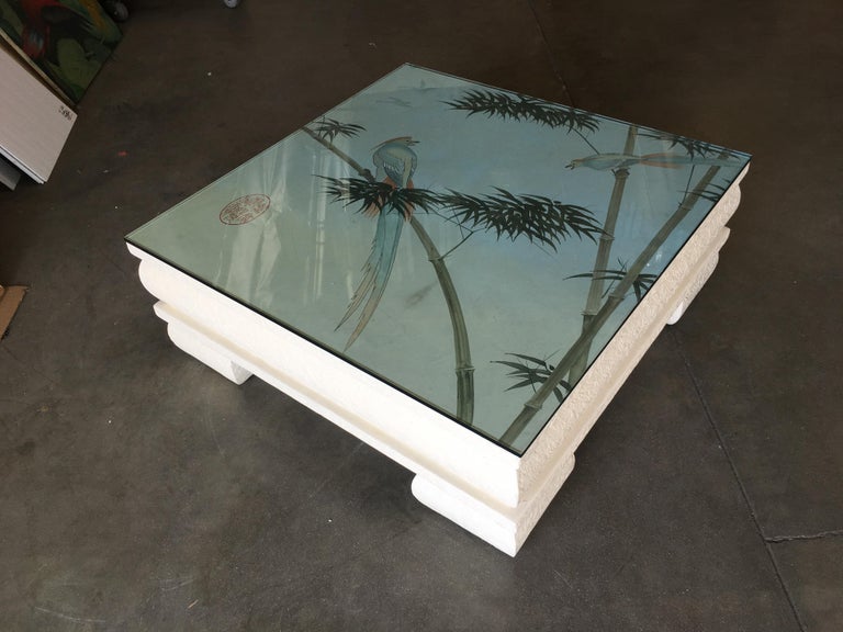Large Neo Art Deco Coffee Table with Hand Painted Crane Pastel For Sale ...