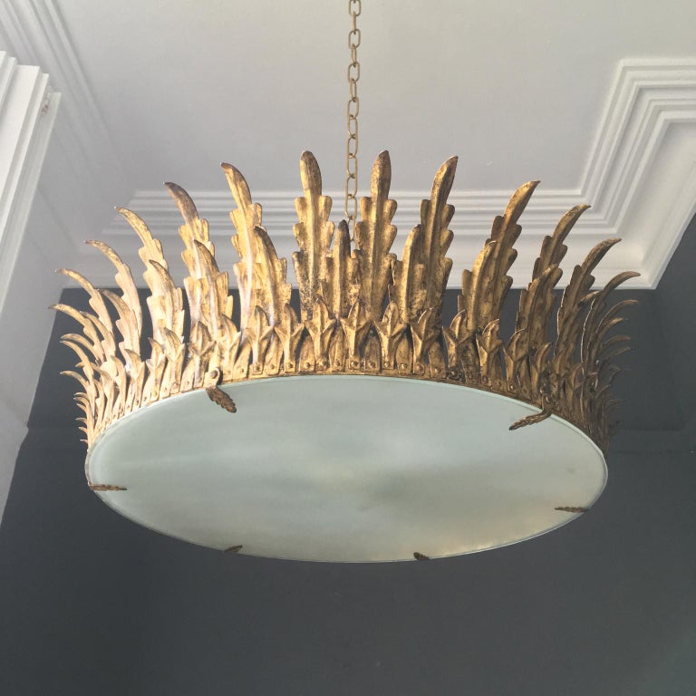 Large Neoclassical Gilt Ceiling Light in the Shape of a Crown or ...