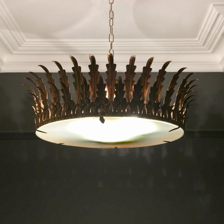 Large Neoclassical Gilt Ceiling Light in the Shape of a Crown or ...