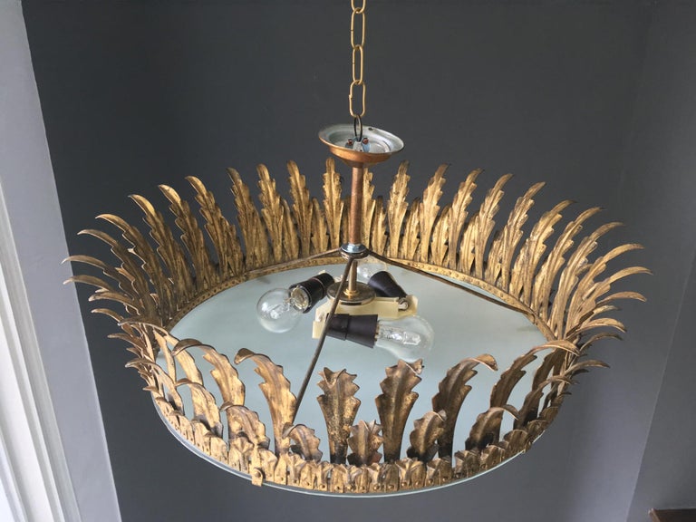 Large Neoclassical Gilt Ceiling Light in the Shape of a Crown or ...