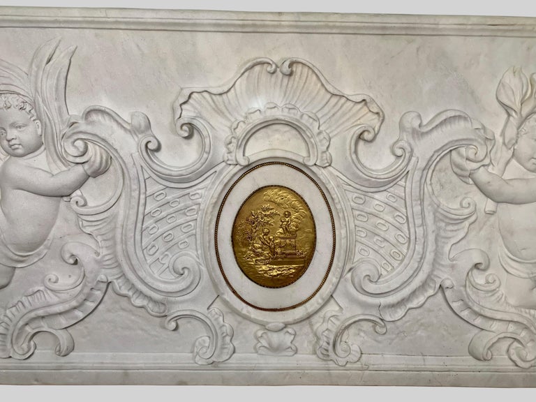 Large Neoclassical Hand Carved White Marble Bas Relief / Plaque For ...