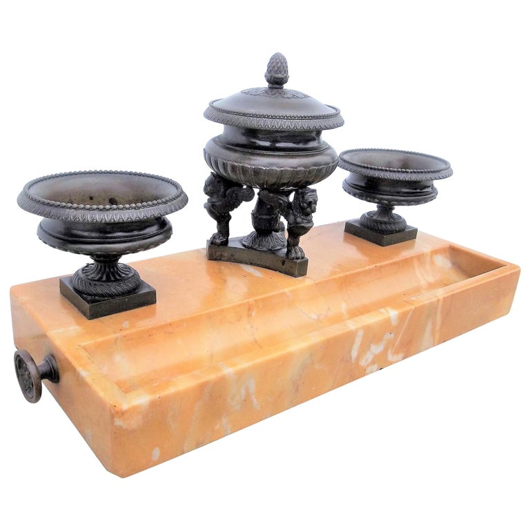 Large Neoclassical Style Bronze and Sienna Marble Inkwell For Sale at ...