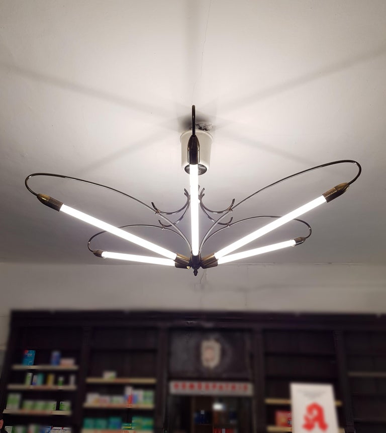 Large Neon Light Tube Bauhaus Pendant Chandelier 1950s Vintage ...